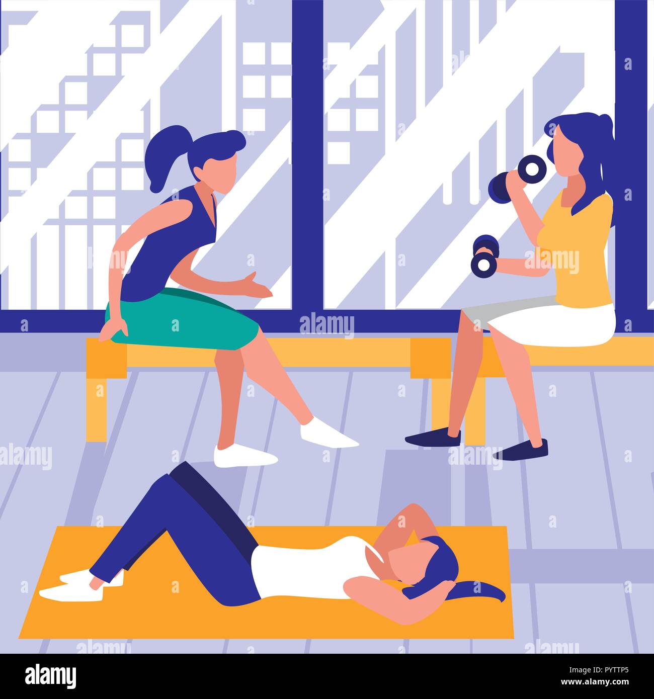 avatar people exercising in the gym, colorful design. vector ...