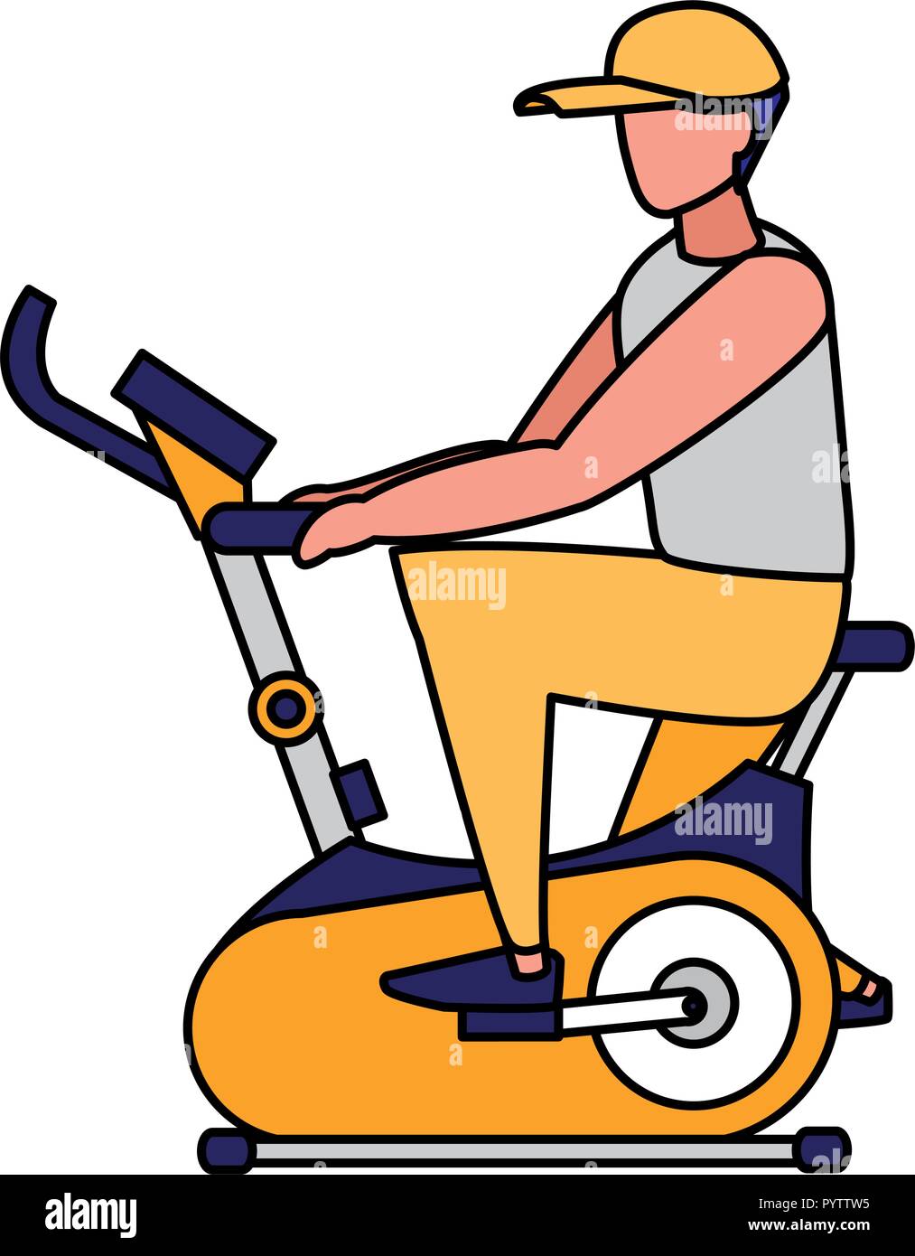 man on a exercise bike over white background, vector illustration Stock ...