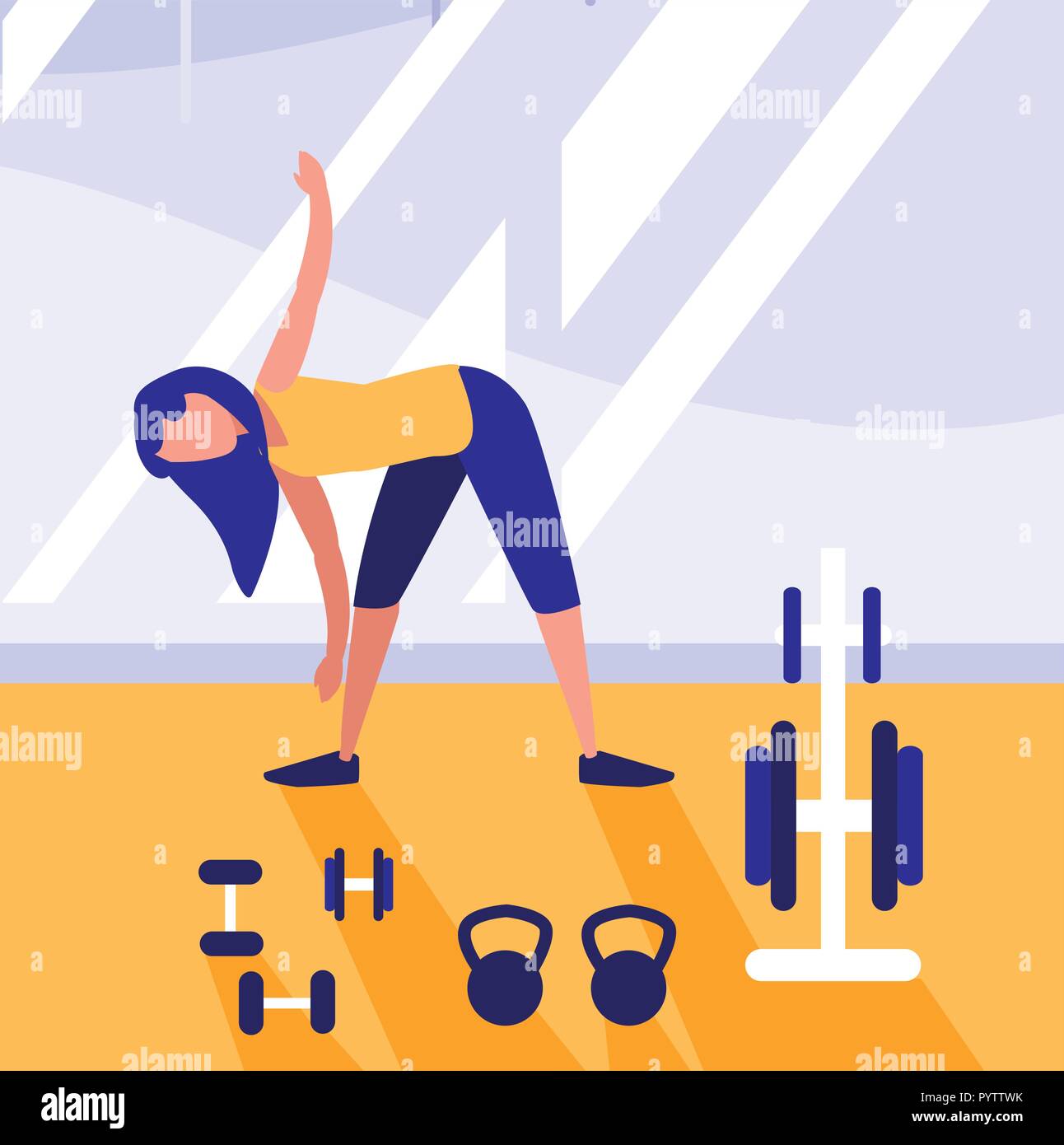 woman exercising in the gym, colorful design. vector illustration Stock ...