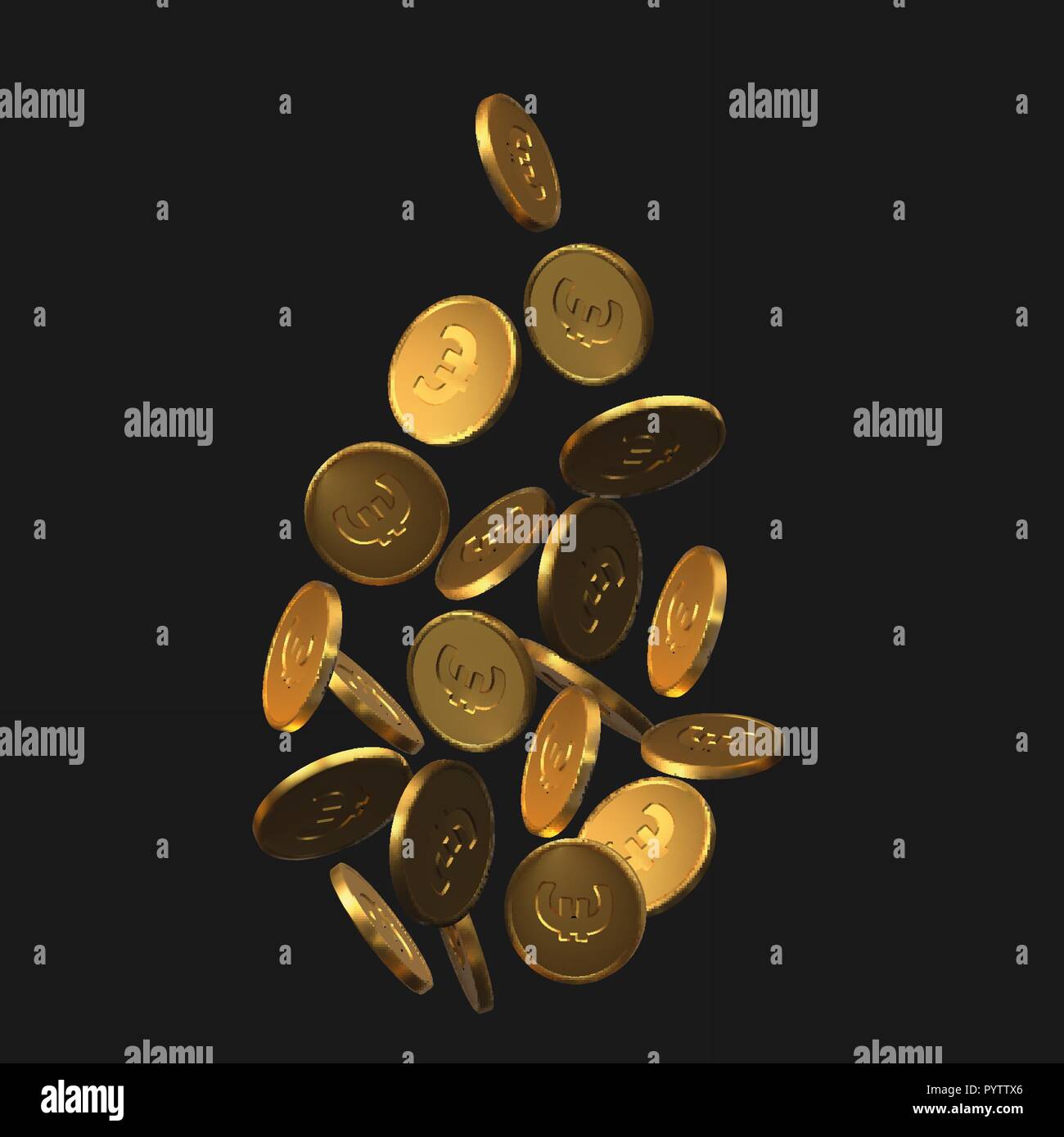 water drop shaped golden euro coins. realistic vector illustration ...