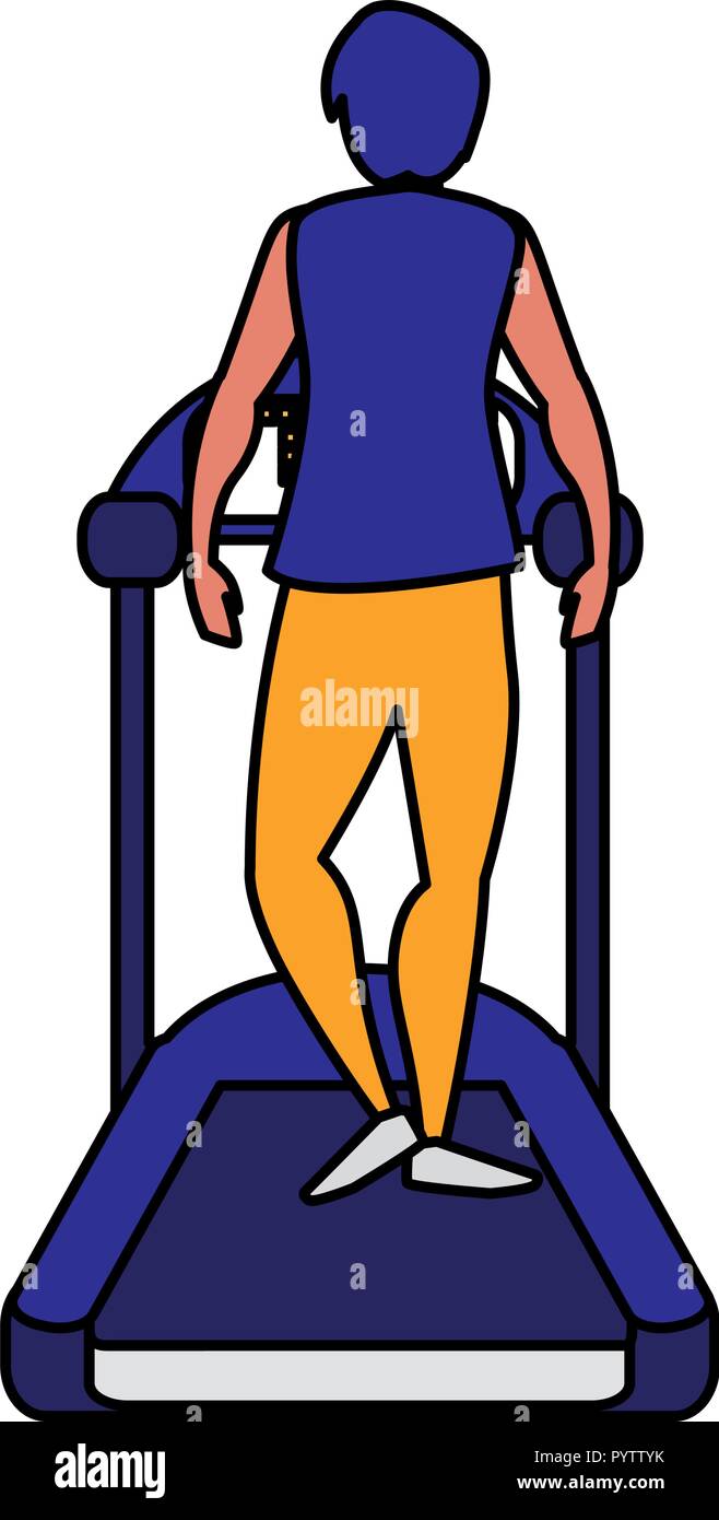 man on a treadmill machine over white background, vector illustration ...