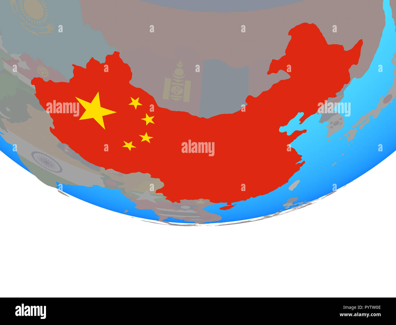 China with national flag on simple political globe. 3D illustration ...