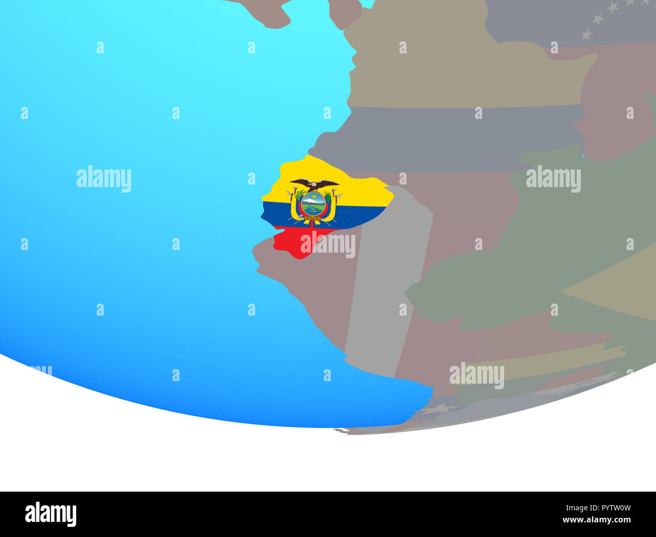 Ecuador with national flag on simple political globe. 3D illustration ...