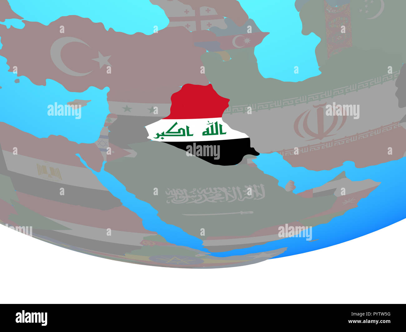 Iraq with national flag on simple political globe. 3D illustration ...