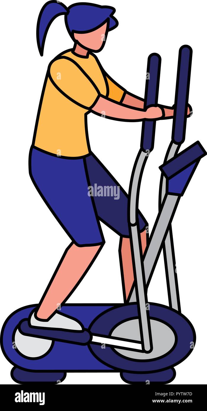 woman on elliptical bike over white background, vector illustration ...