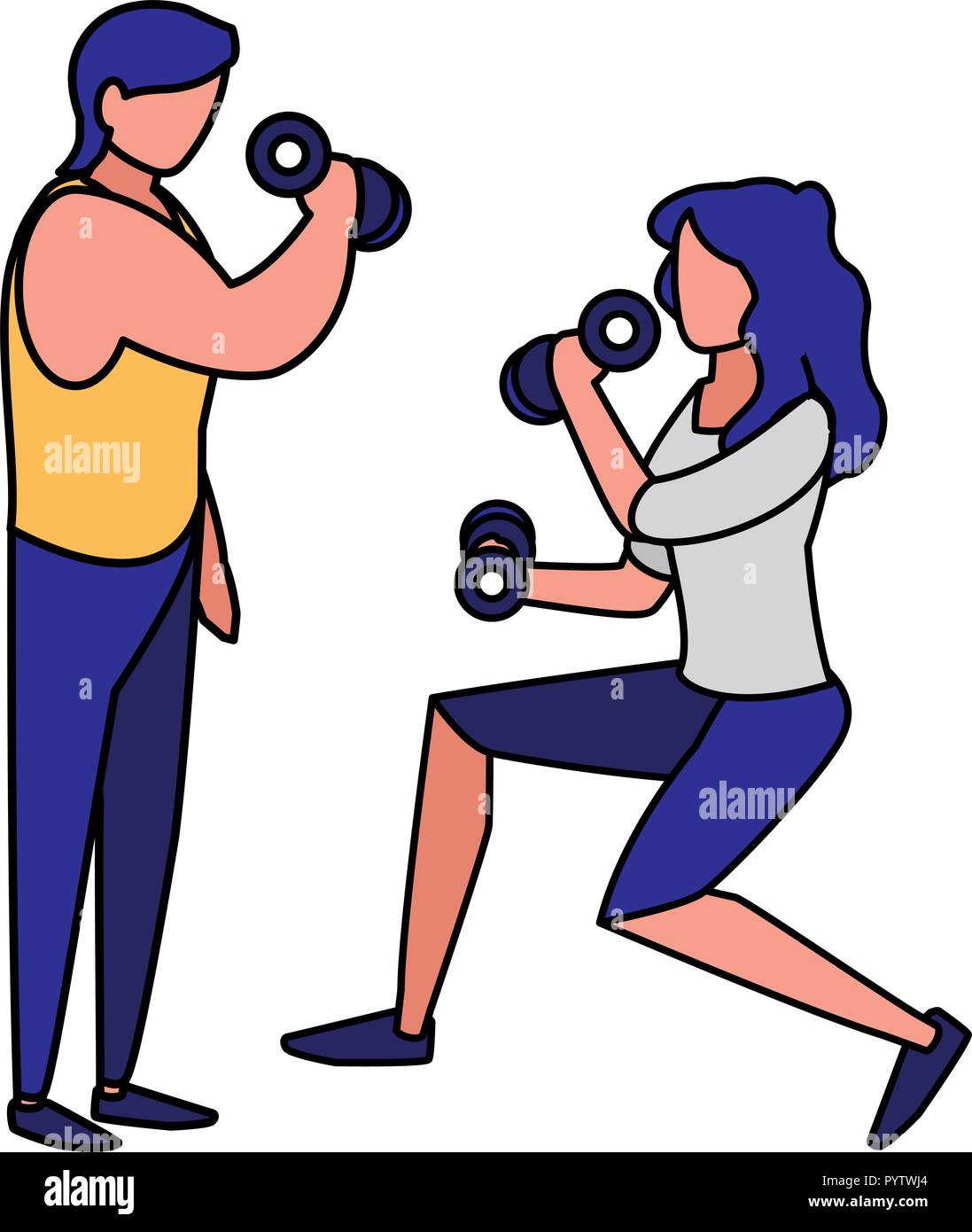 Avatar people training with dumbbells over white background, vector ...