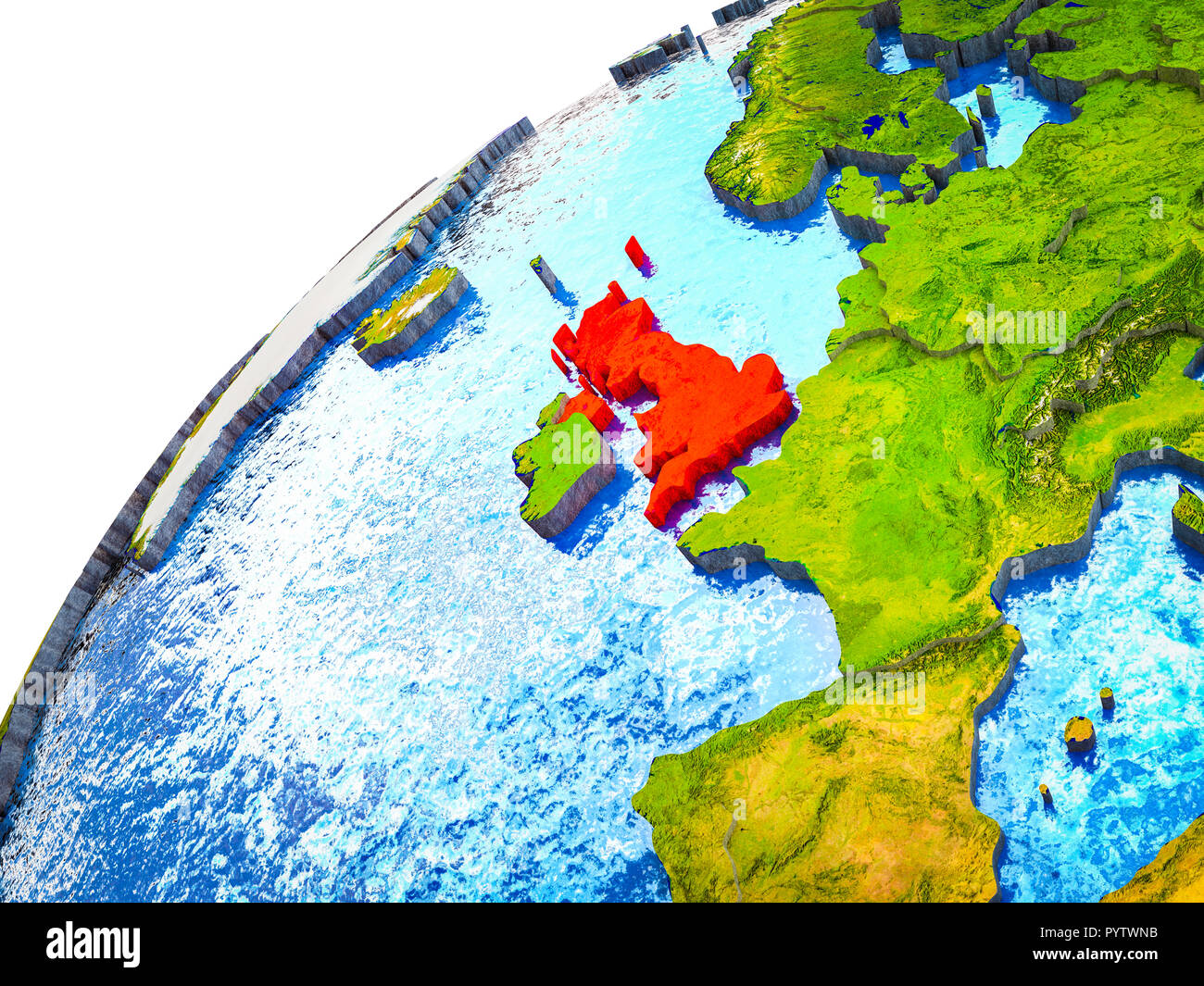 United Kingdom on 3D Earth model with visible country borders. 3D ...