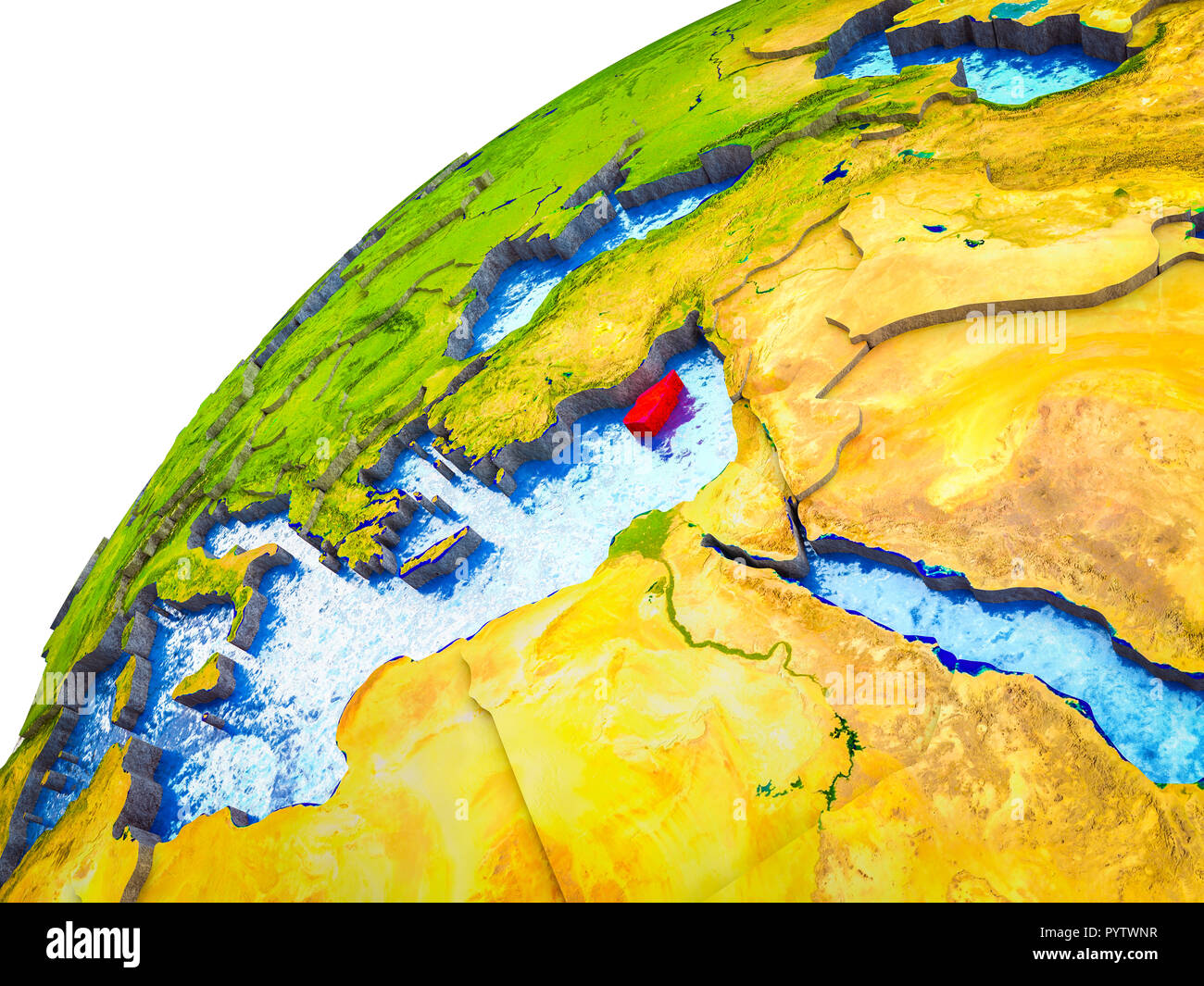 Cyprus on 3D Earth model with visible country borders. 3D illustration ...