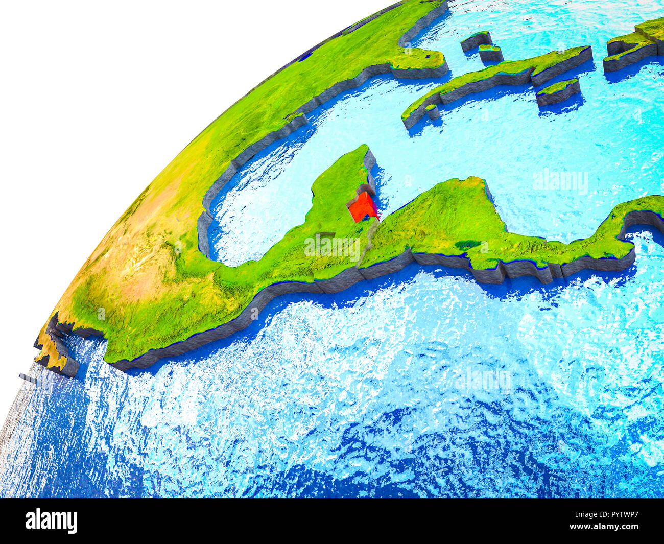 Belize on 3D Earth model with visible country borders. 3D illustration ...