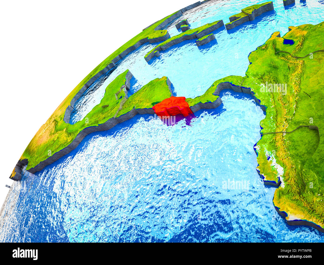 Costa Rica on 3D Earth model with visible country borders. 3D ...