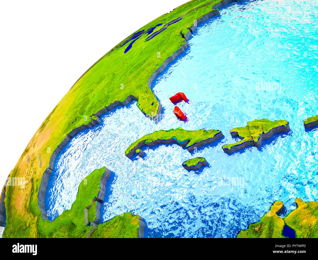 Bahamas on 3D Earth model with visible country borders. 3D illustration ...