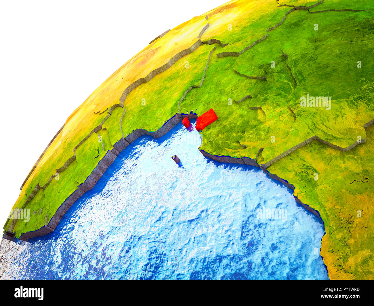 Equatorial Guinea on 3D Earth model with visible country borders. 3D ...