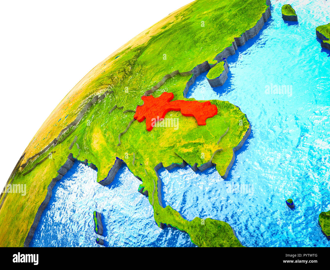 Laos on 3D Earth model with visible country borders. 3D illustration ...