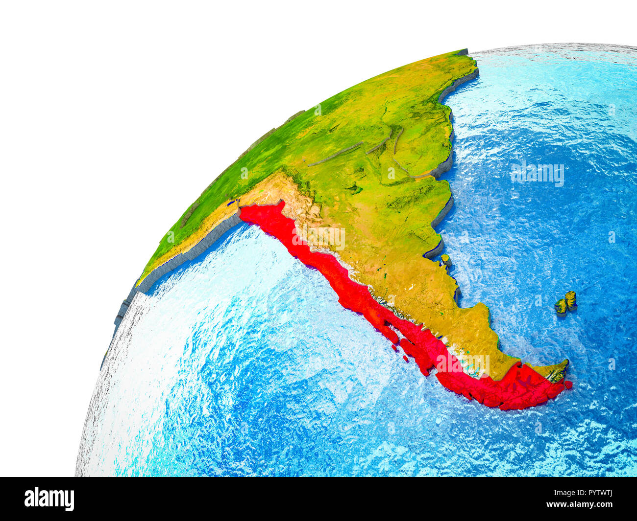 Chile on 3D Earth model with visible country borders. 3D illustration ...