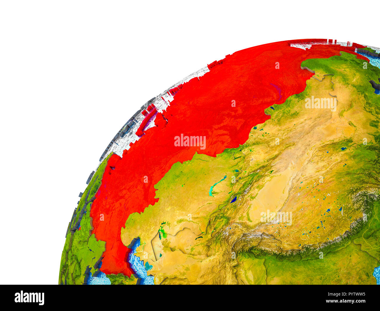 Russia on 3D Earth model with visible country borders. 3D illustration ...