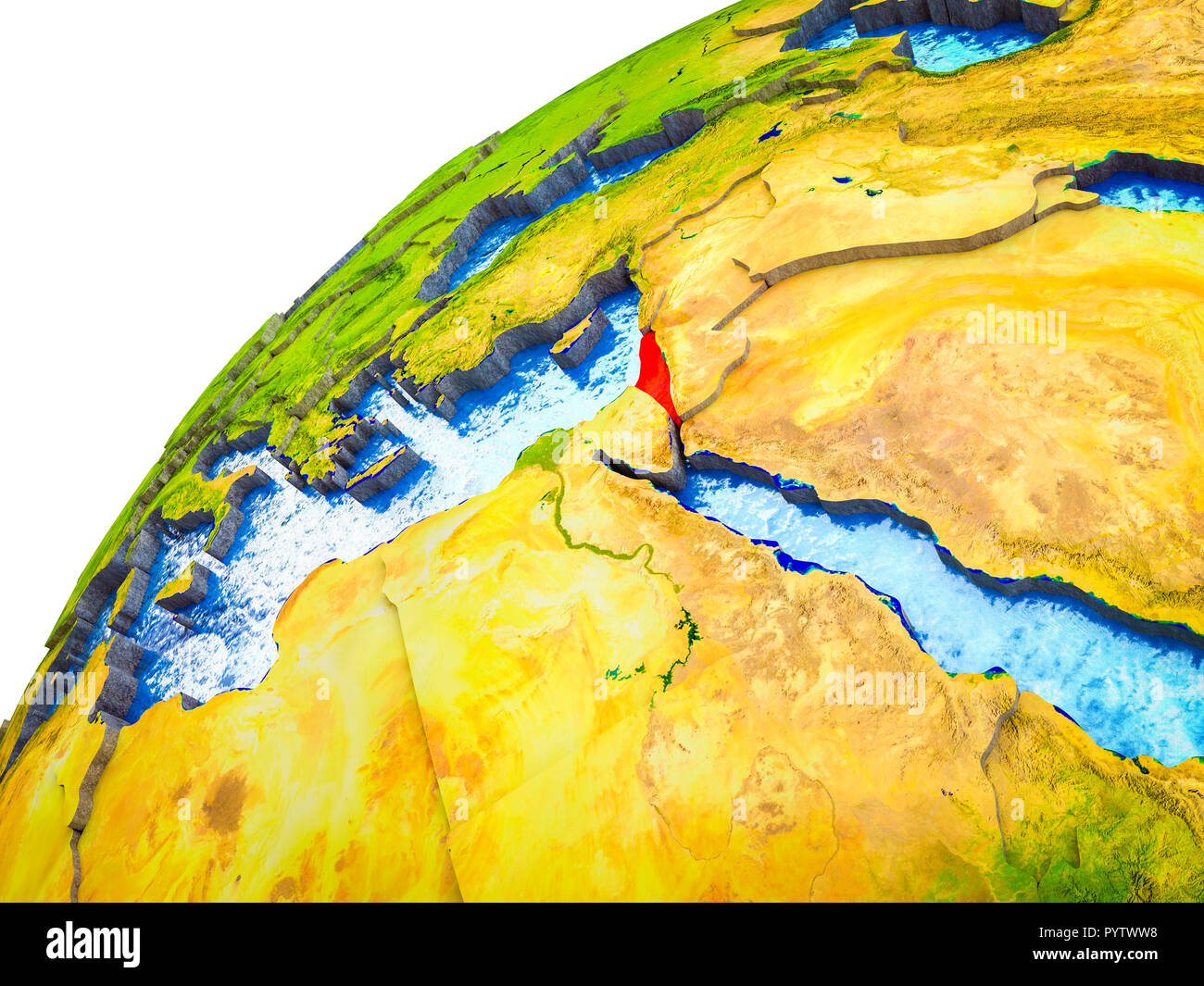 Israel on 3D Earth model with visible country borders. 3D illustration ...