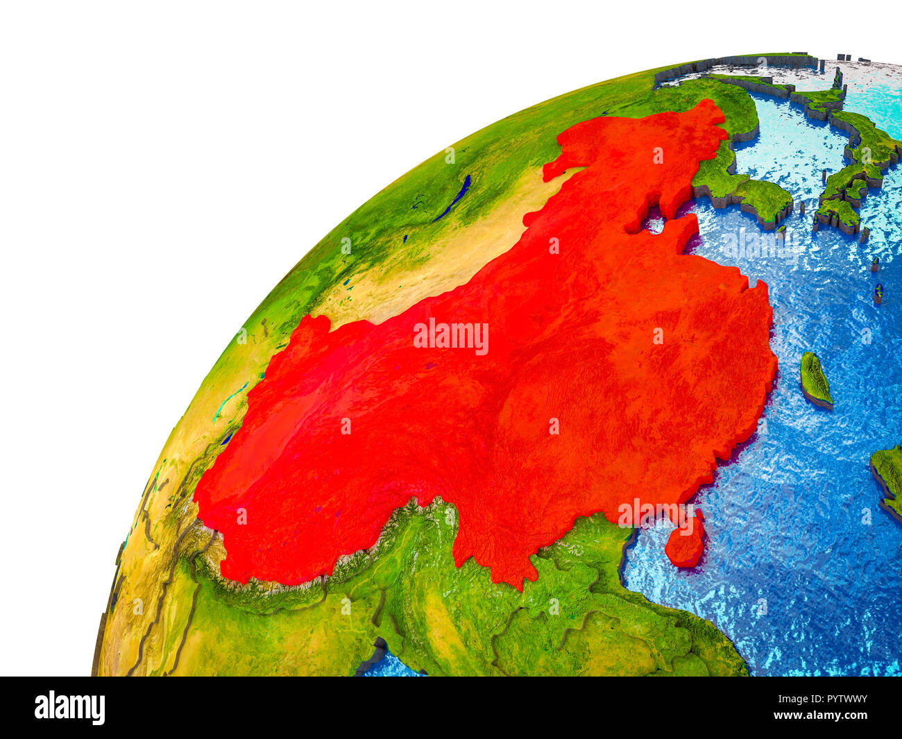 China on 3D Earth model with visible country borders. 3D illustration ...