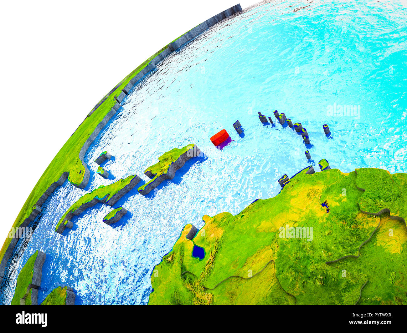 Puerto Rico on 3D Earth model with visible country borders. 3D ...