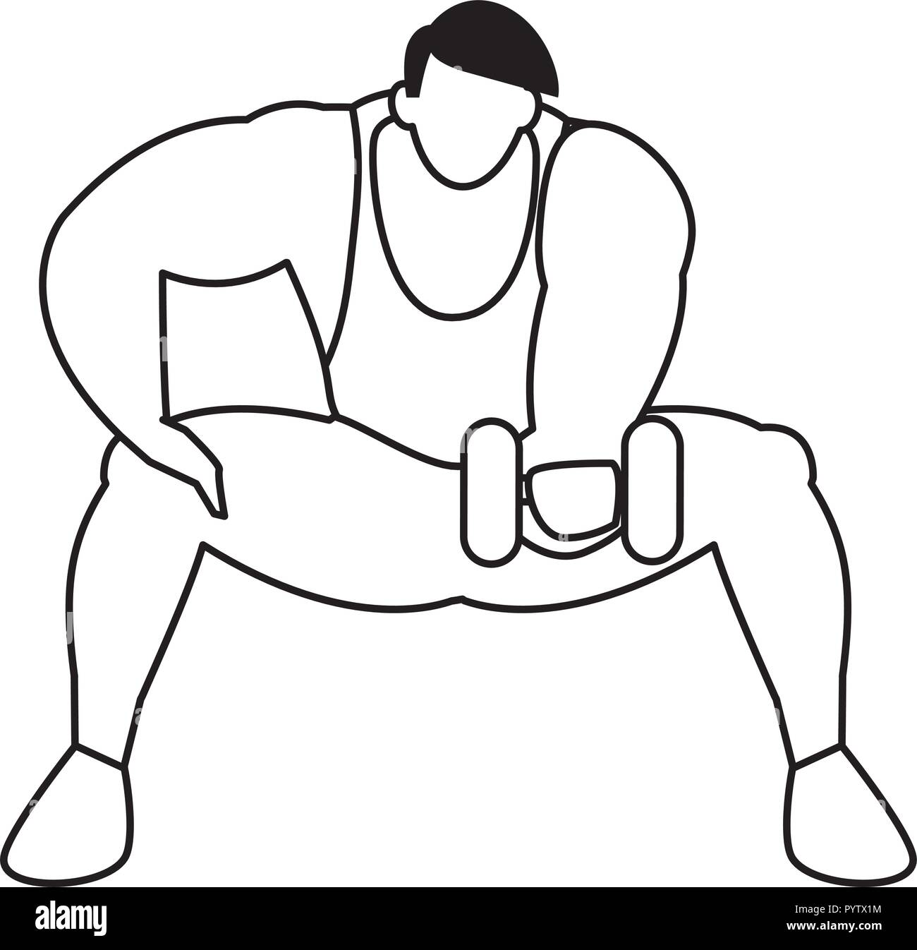 man exercising with dumbbells over white background, vector ...