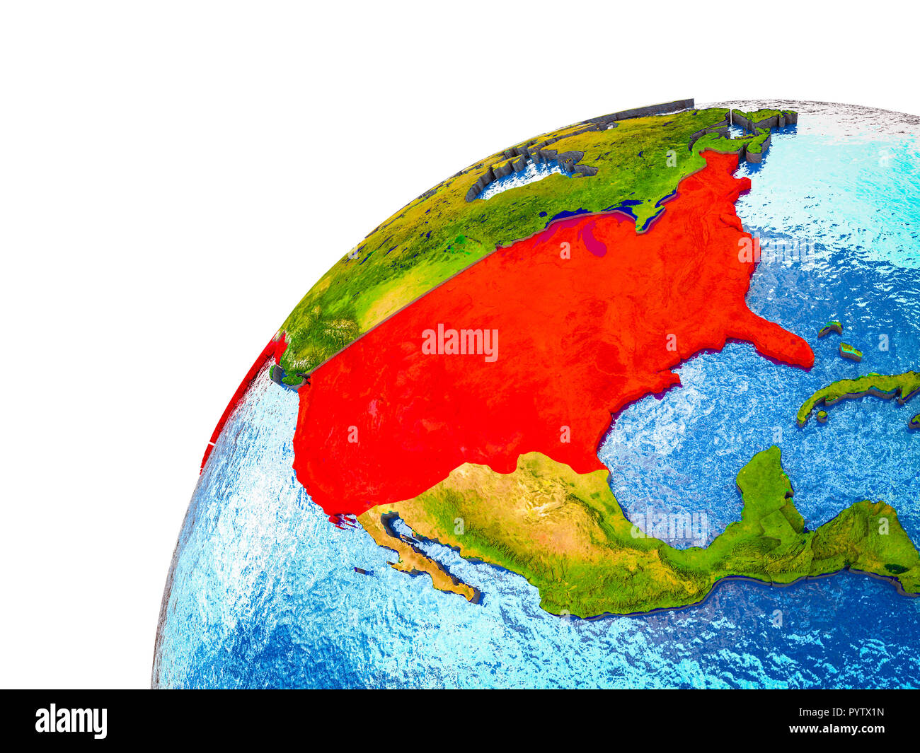 USA on 3D Earth model with visible country borders. 3D illustration ...