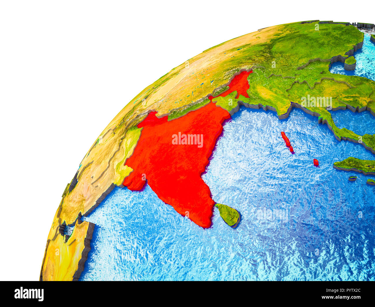 India on 3D Earth model with visible country borders. 3D illustration ...