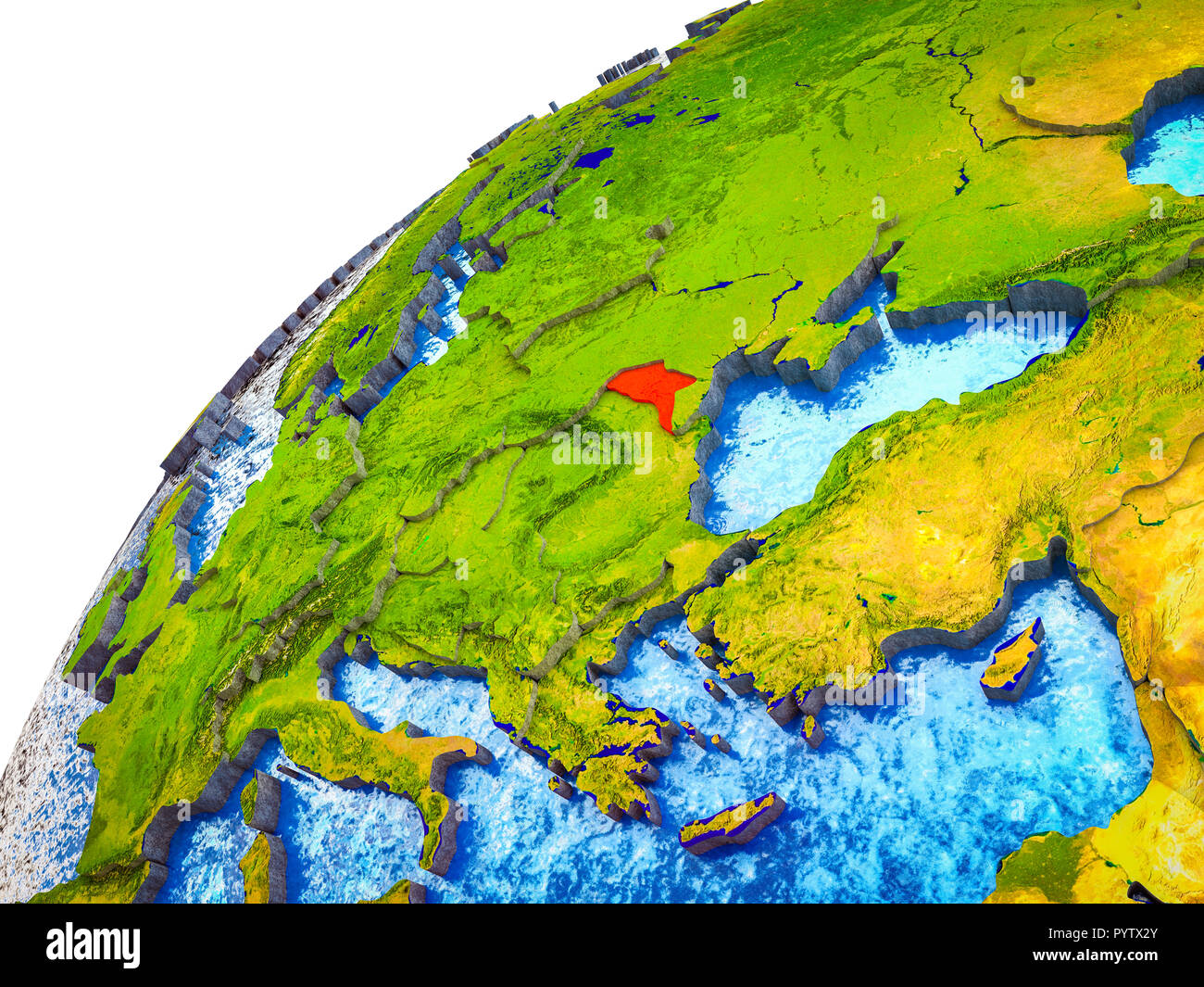Moldova on 3D Earth model with visible country borders. 3D illustration ...