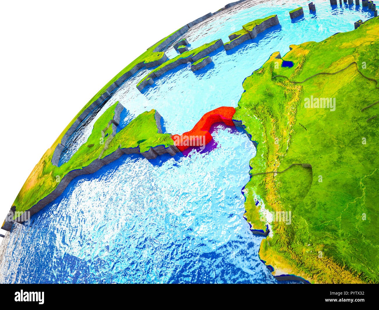 Panama on 3D Earth model with visible country borders. 3D illustration ...