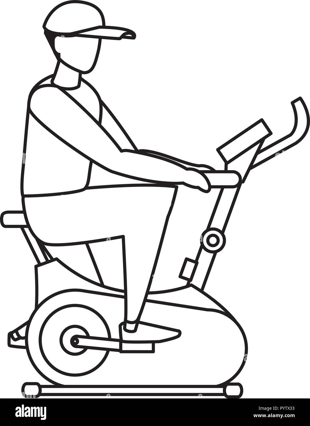 man on a exercise bike over white background, vector illustration Stock ...