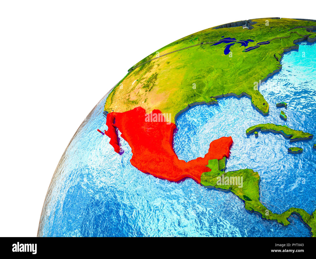 Mexico on 3D Earth model with visible country borders. 3D illustration ...