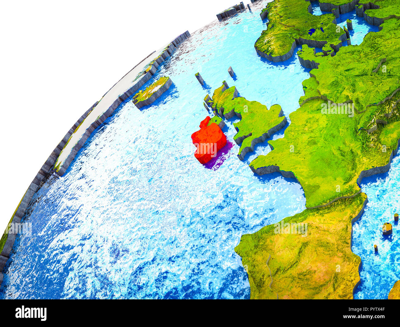 Ireland on 3D Earth model with visible country borders. 3D illustration ...