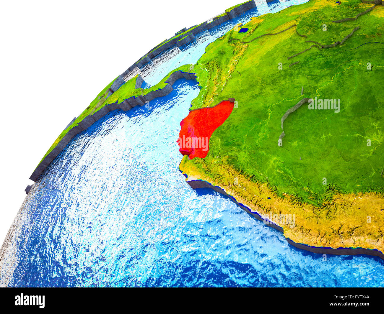 Ecuador on 3D Earth model with visible country borders. 3D illustration ...