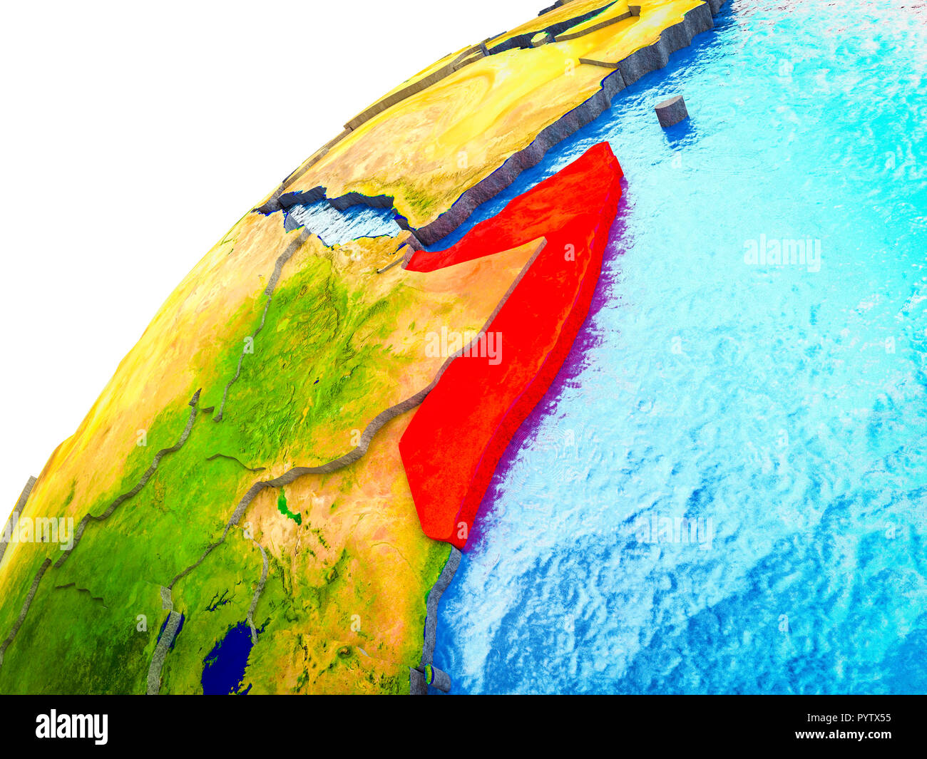 Somalia on 3D Earth model with visible country borders. 3D illustration ...