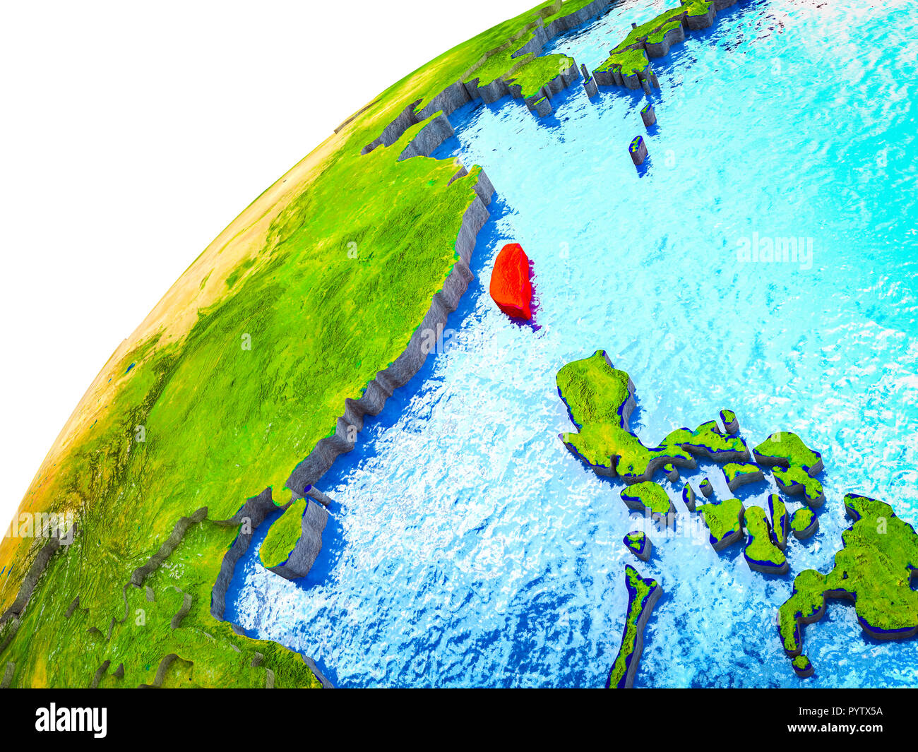 Taiwan on 3D Earth model with visible country borders. 3D illustration ...