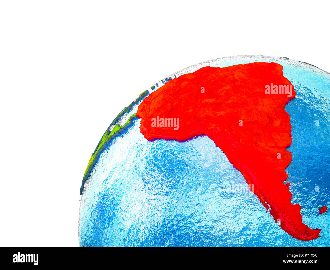 South America on 3D Earth model with visible country borders. 3D ...