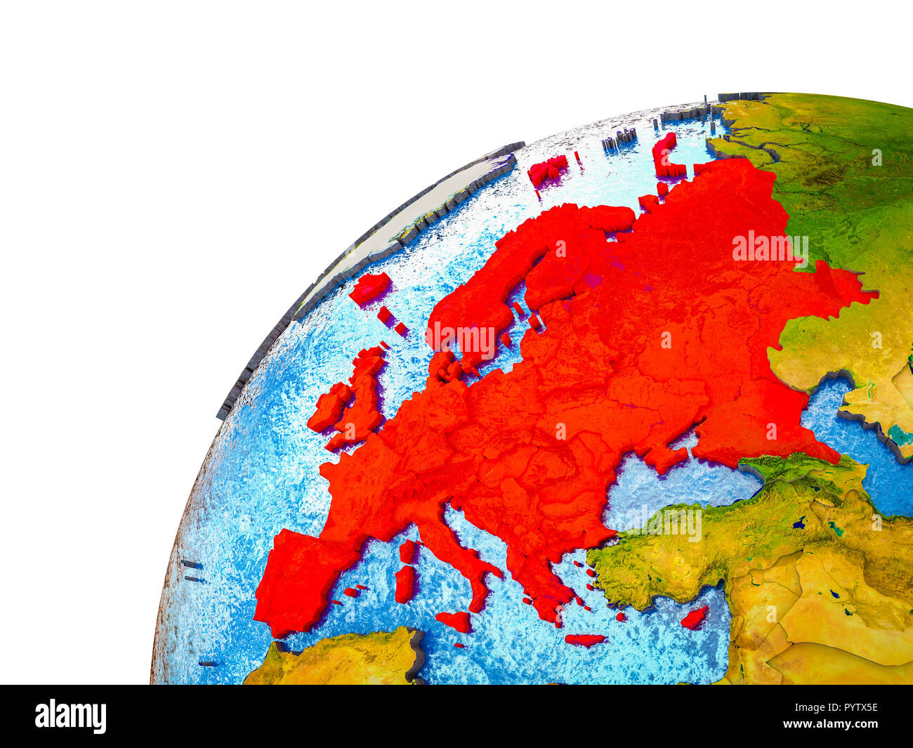 Europe on 3D Earth model with visible country borders. 3D illustration ...