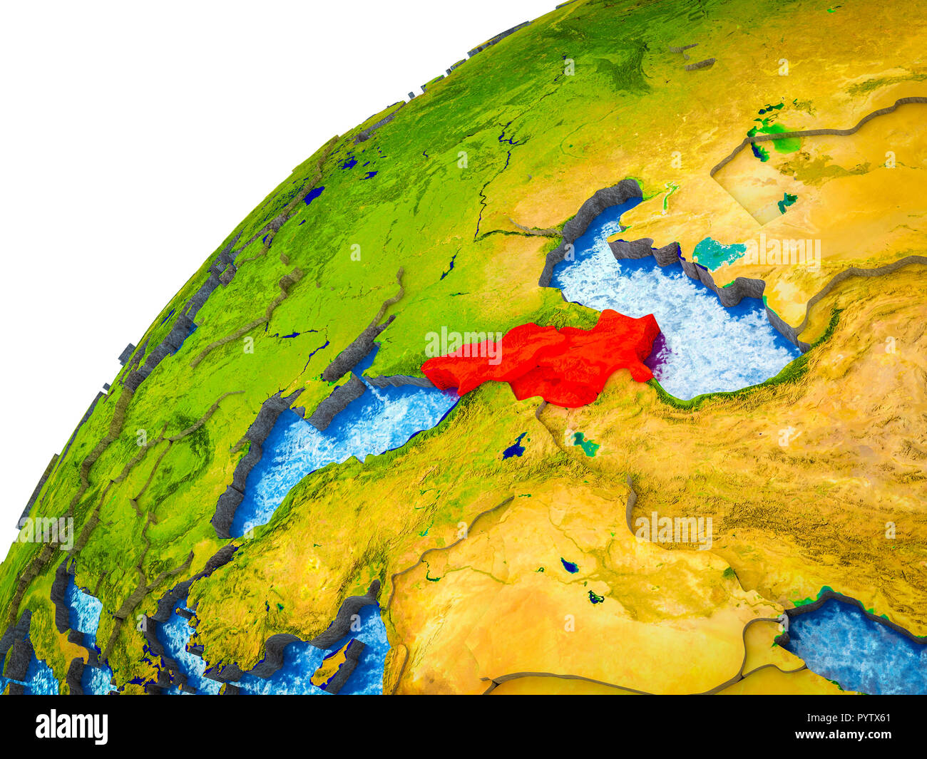 Caucasus region on 3D Earth model with visible country borders. 3D ...