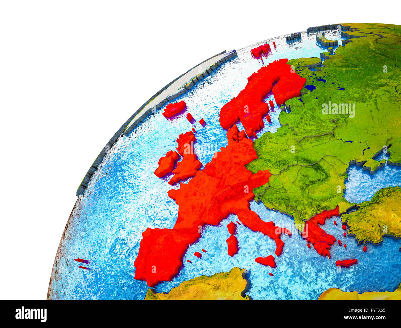 Western Europe on 3D Earth model with visible country borders. 3D ...
