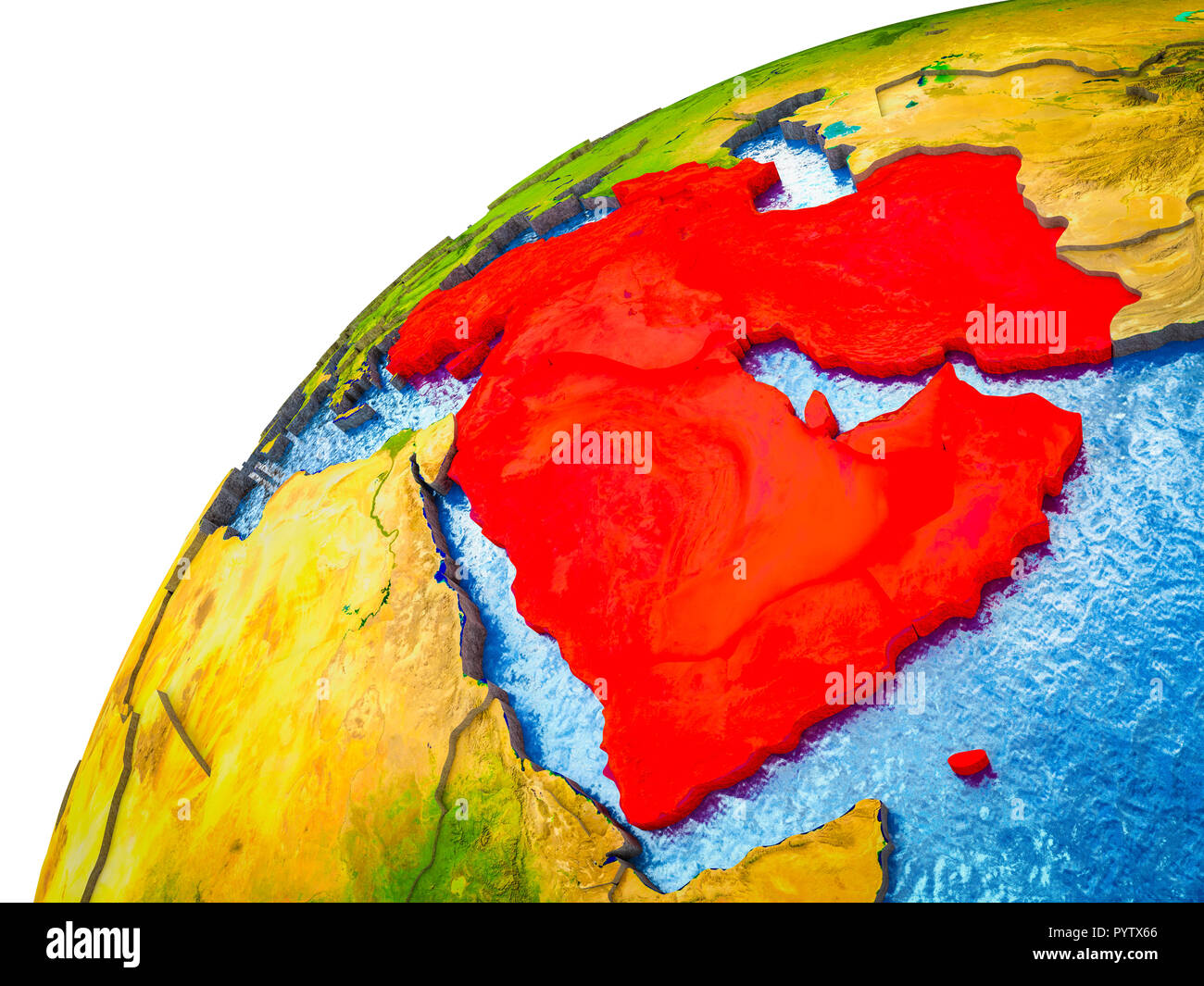 Western Asia on 3D Earth model with visible country borders. 3D ...