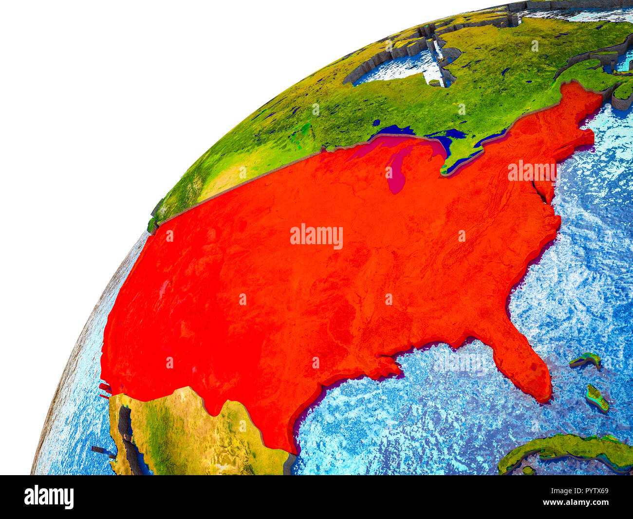 United States on 3D Earth model with visible country borders. 3D ...