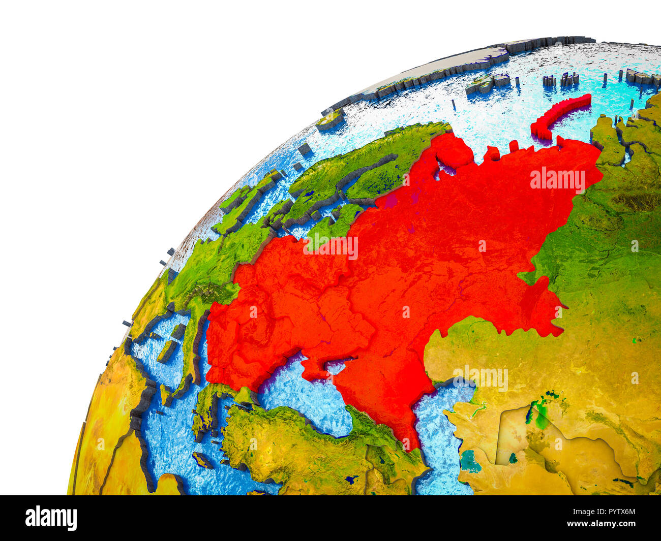 Eastern Europe on 3D Earth model with visible country borders. 3D ...