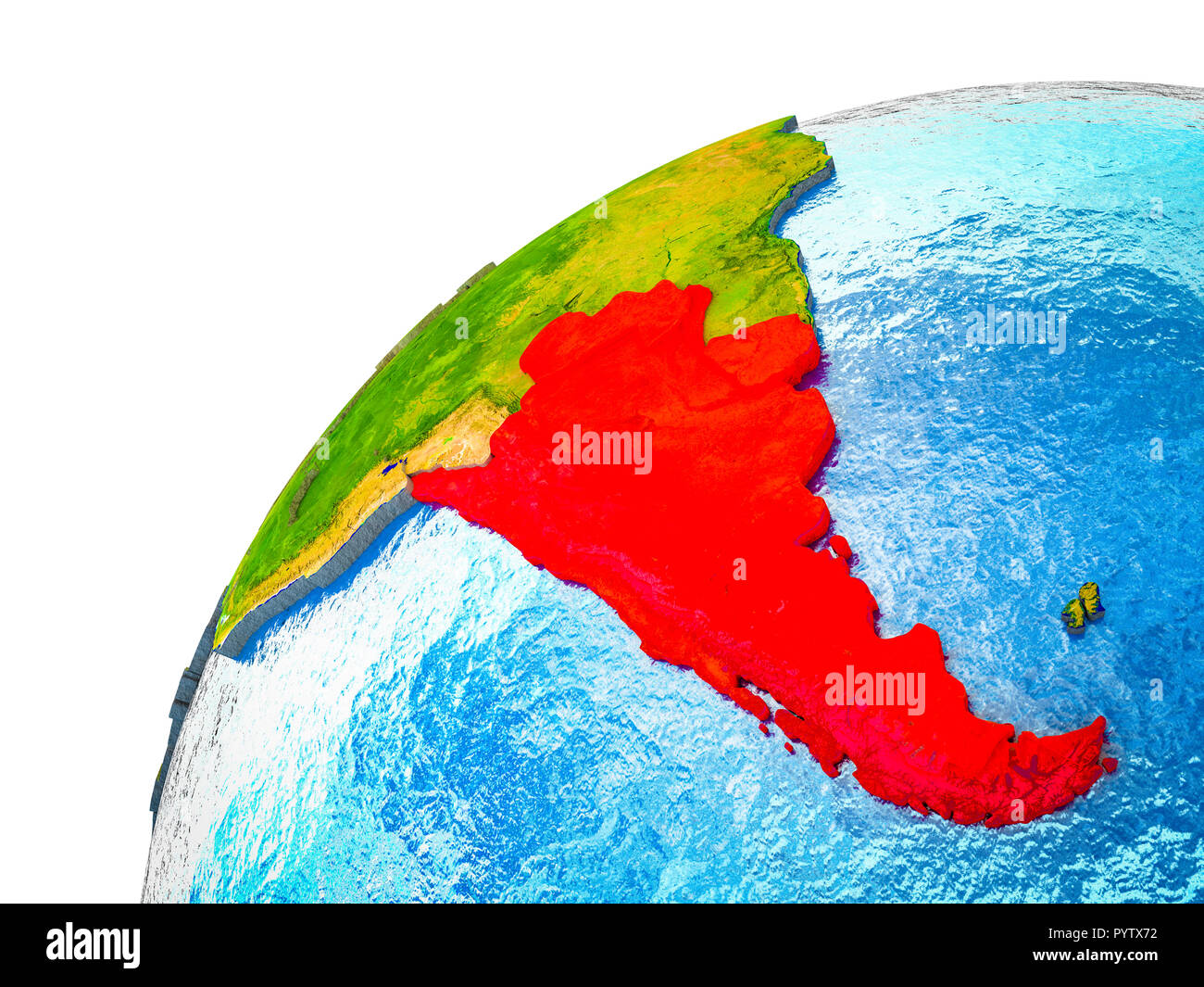 Southern Cone on 3D Earth model with visible country borders. 3D ...