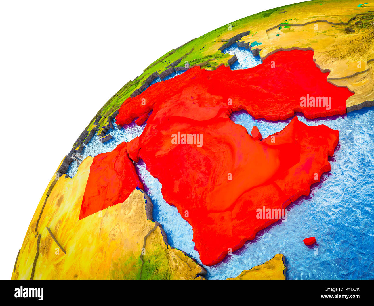 Middle East on 3D Earth model with visible country borders. 3D ...