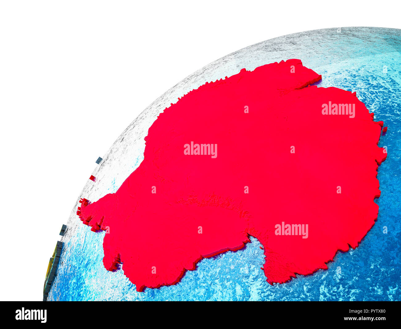 Antarctica on 3D Earth model with visible country borders. 3D ...