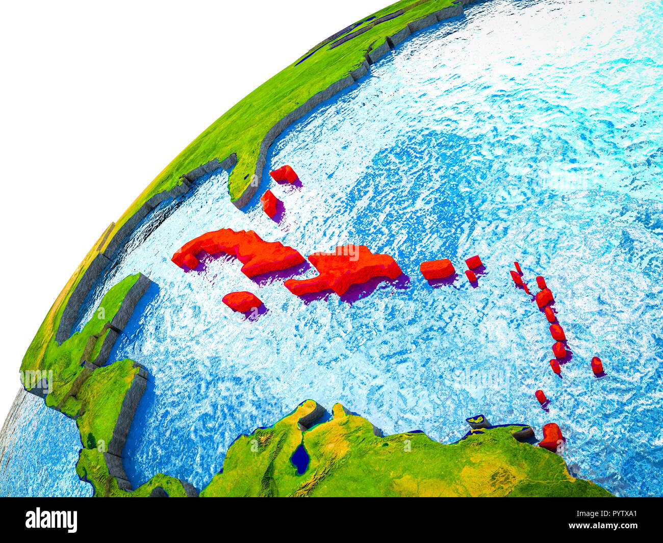 Caribbean on 3D Earth model with visible country borders. 3D ...