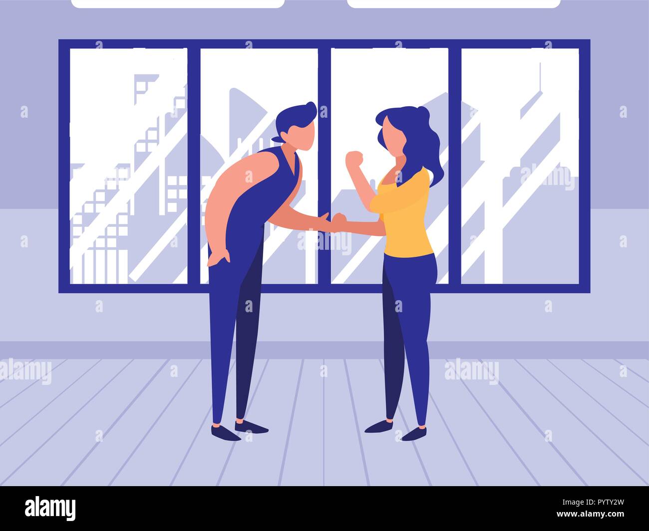 avatar couple exercising in the gym, colorful design. vector ...