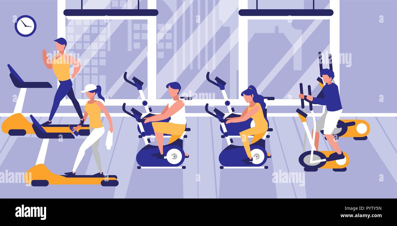 people in gym practicing sports vector illustration design Stock Vector ...