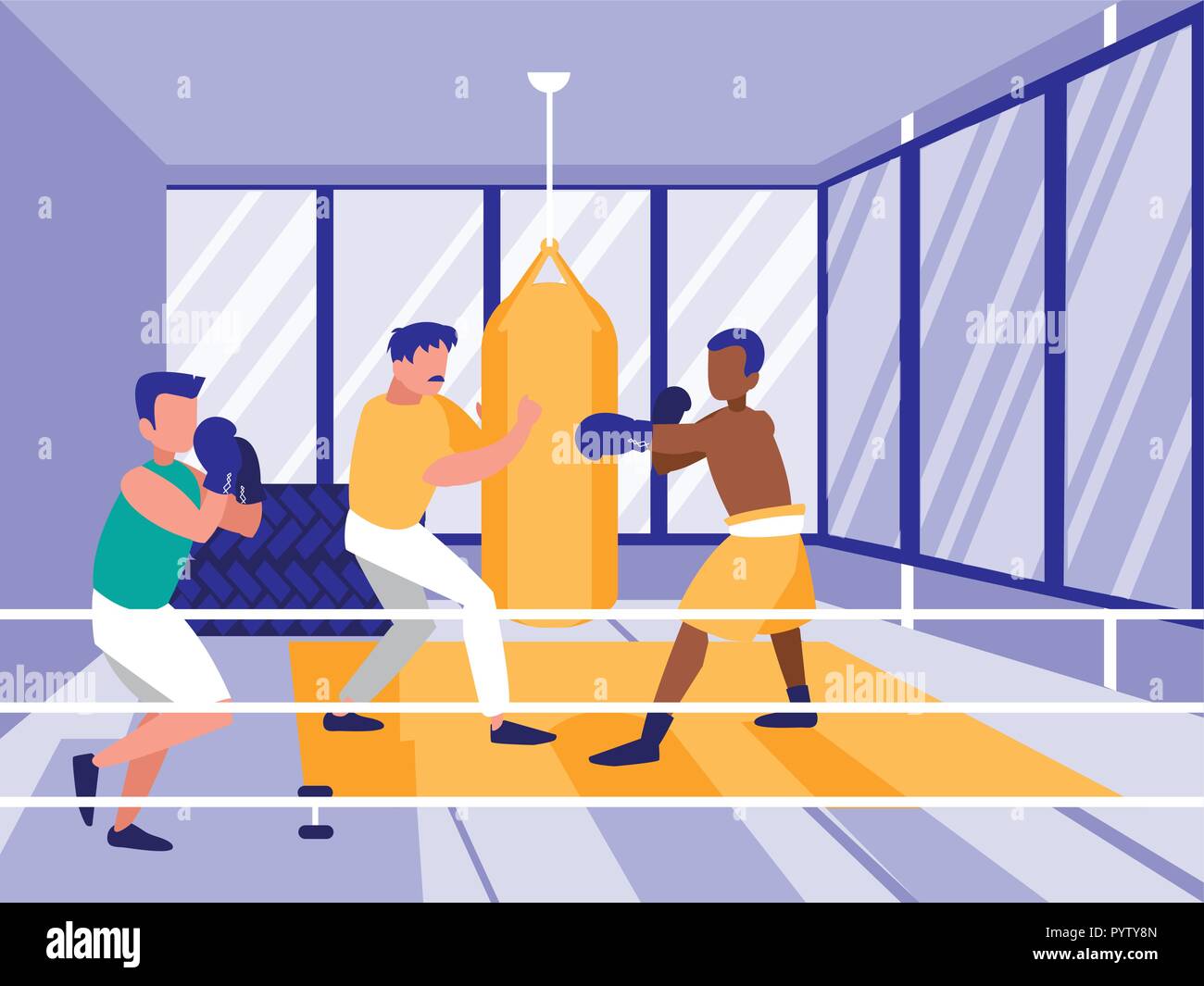 men practicing boxing in gym vector illustration design Stock Vector ...