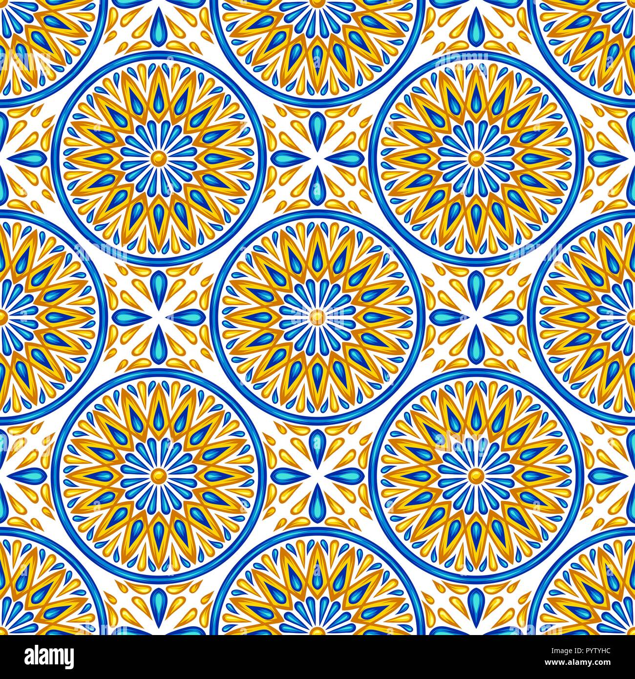 Moroccan ceramic tile seamless pattern. Ethnic floral motifs. Mediterranean traditional folk ...