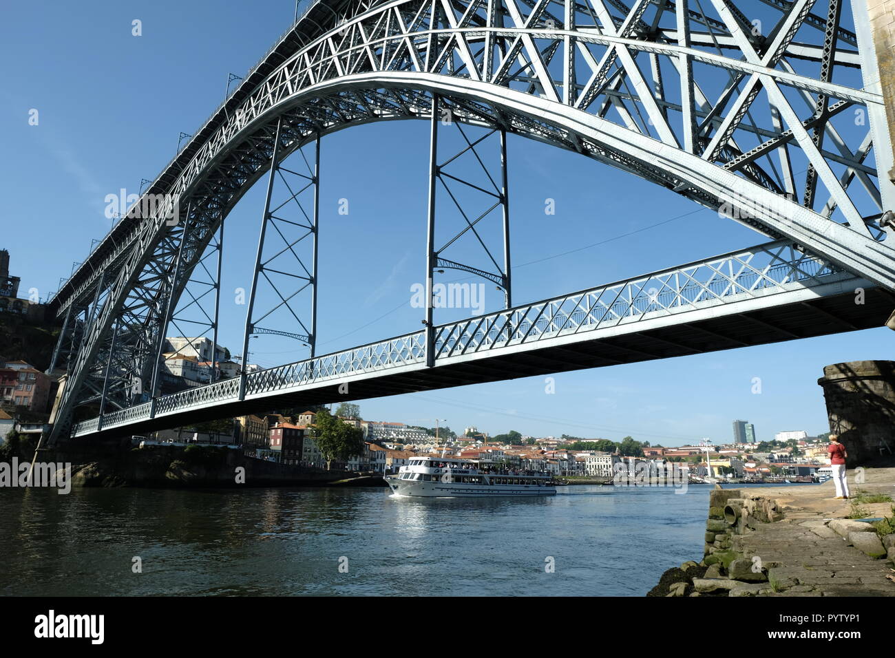 High Level Bridge, Oporto Portugal EU. Foot bridge and Rail bridge and ...