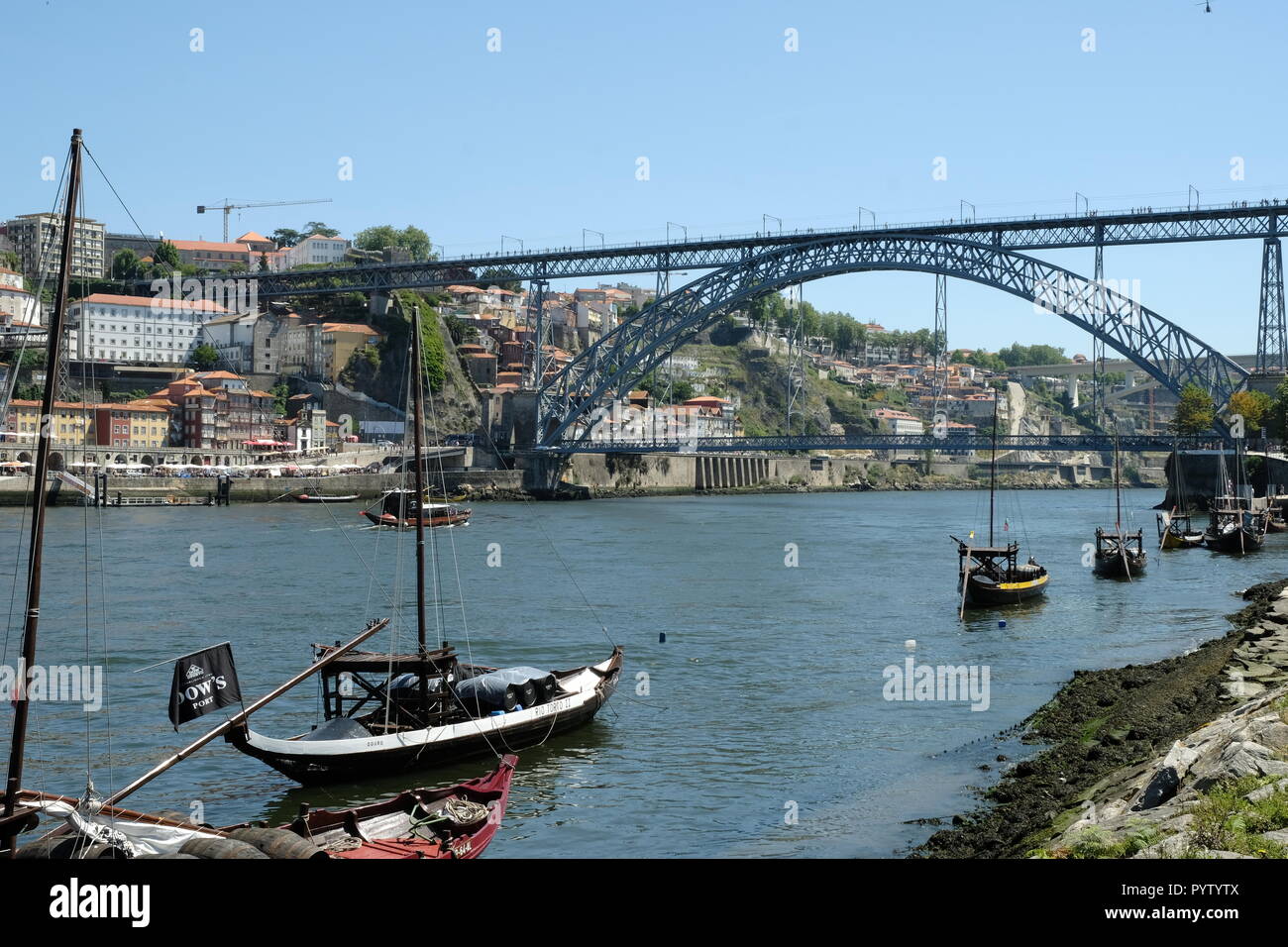 High Level Bridge, Oporto Portugal EU. Foot bridge and Rail bridge and ...